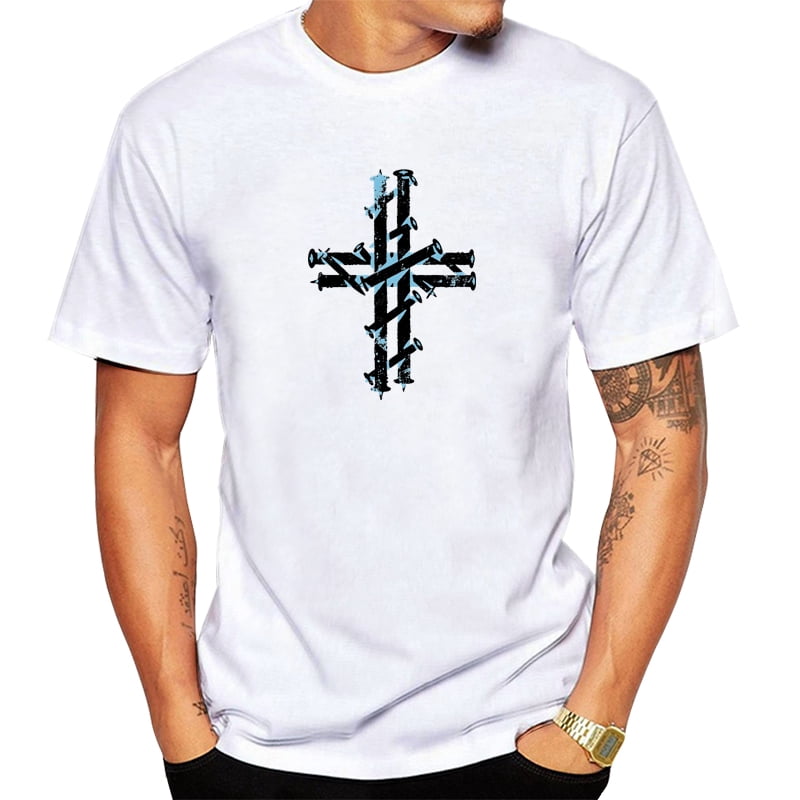 Cross Print T-Shirt Men's Cotton Short Sleeve Crew Neck Tee, Casual ...