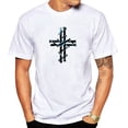 Cross Print T-Shirt Men's Cotton Short Sleeve Crew Neck Tee, Casual ...
