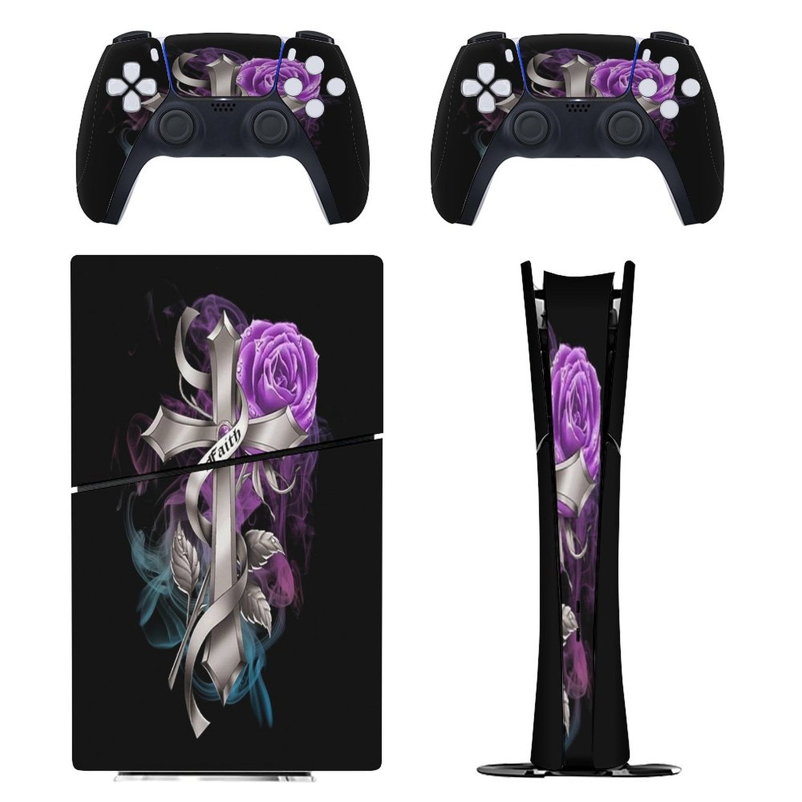 Cross Purple Roses Faith PS5/PS5 Slim Digital Disc Skin Sticker For ...
