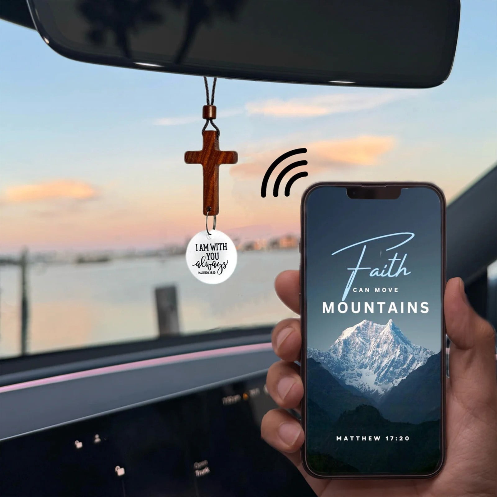 Cross Rearview Mirror Ornament, Christian Car Charm with “I Am With You ...