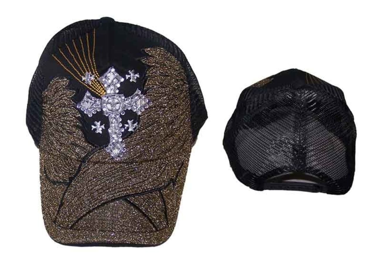 Cross Rhinestones Christian Catholic Baseball Caps Embroidered - Brown ...