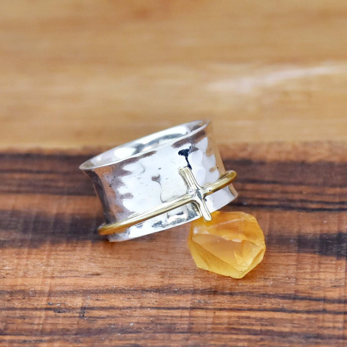 Cross Ring, 925 Sterling Silver Ring, Two Tone Spinner Ring, Christian ...