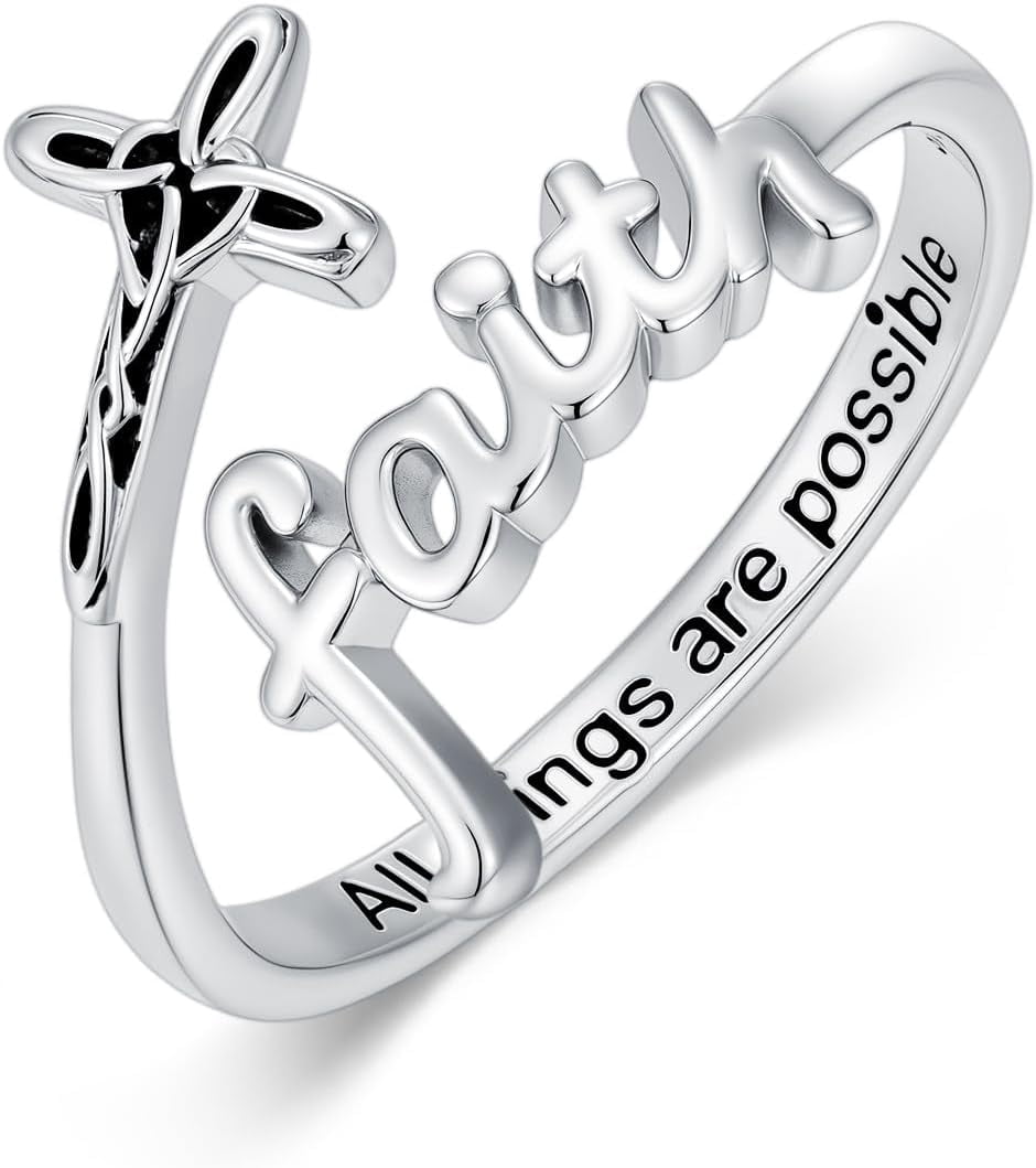 Cross Ring Faith Rings 925 Sterling Silver Adjustable Cross Wrap Rings ...