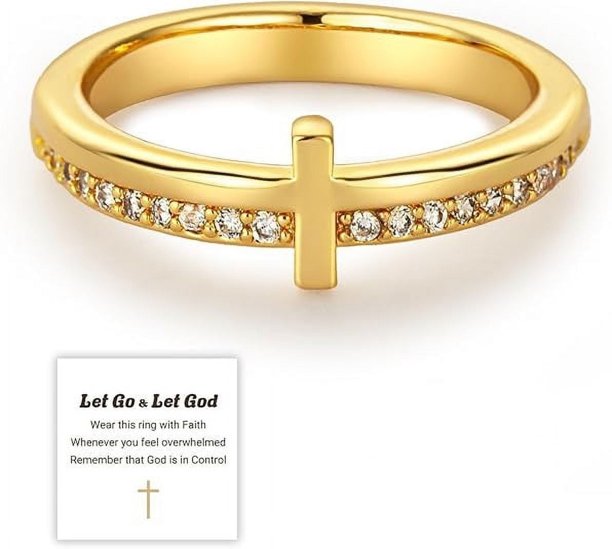 Cross Ring for Women Non Tarnish, Cubic Zirconia Purity Ring for Christian, Engrave Let Go & Let ...