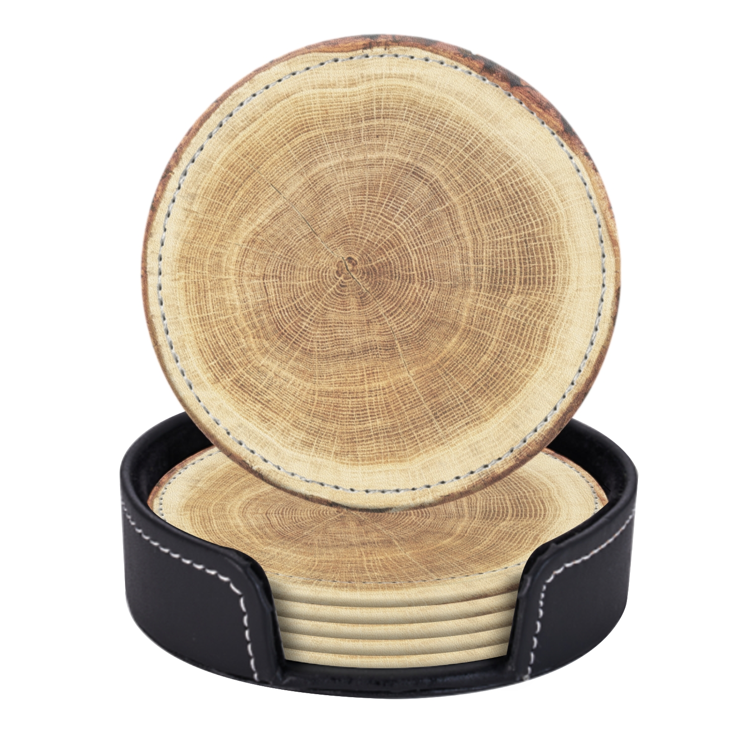 PU Leather Coasters for Drinks Bar Beer,Set of 6 with Holder,Round ...