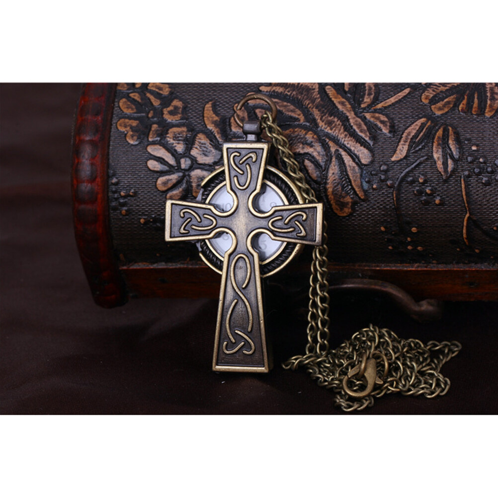 Cross Shaped Arabic Numeral Pocket Watch with Chain (Bronze) - Walmart.com