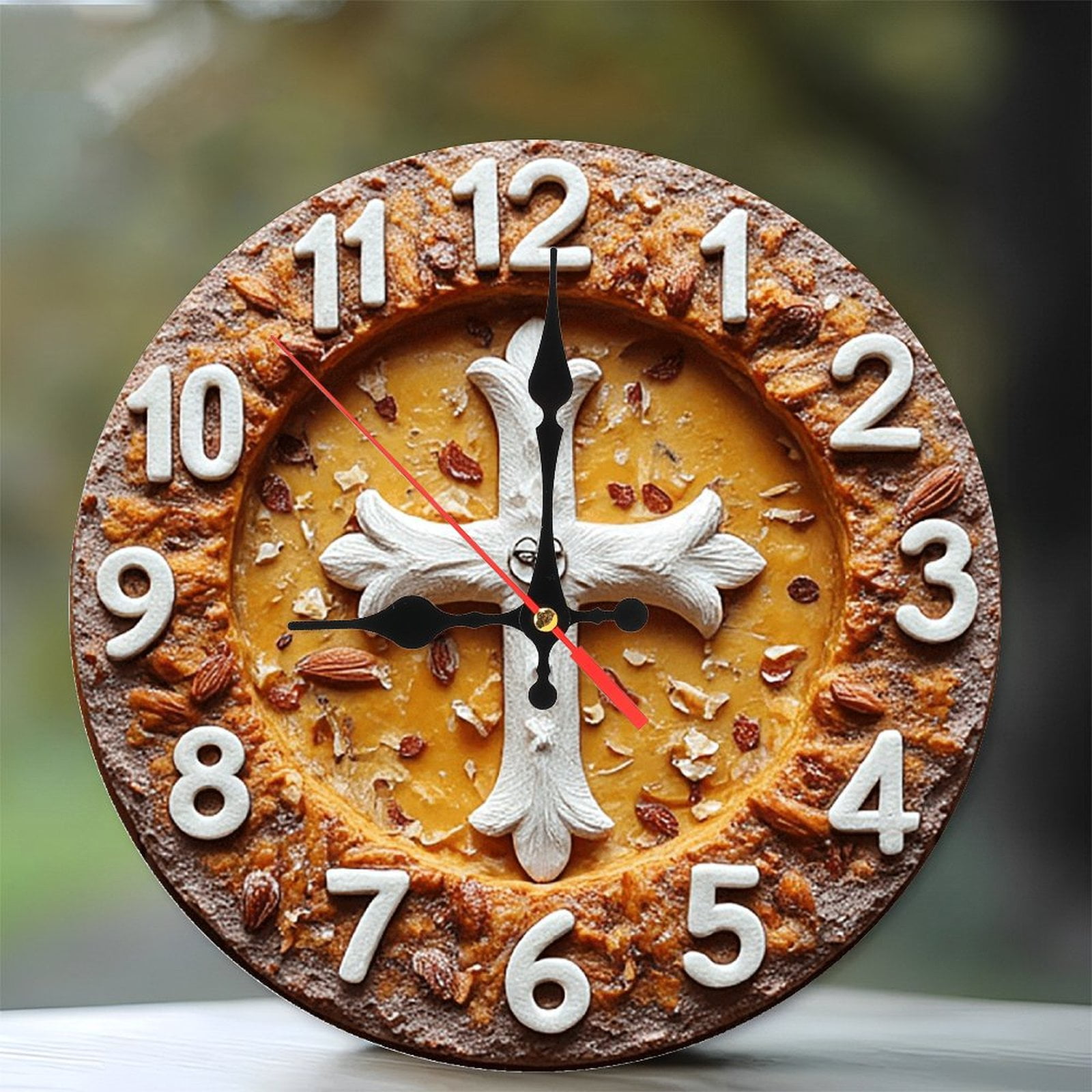 Cross Shaped Clock Cake Wall Decor 10-Inch Silent Wooden Wall Clock, Battery Operated (AA ...