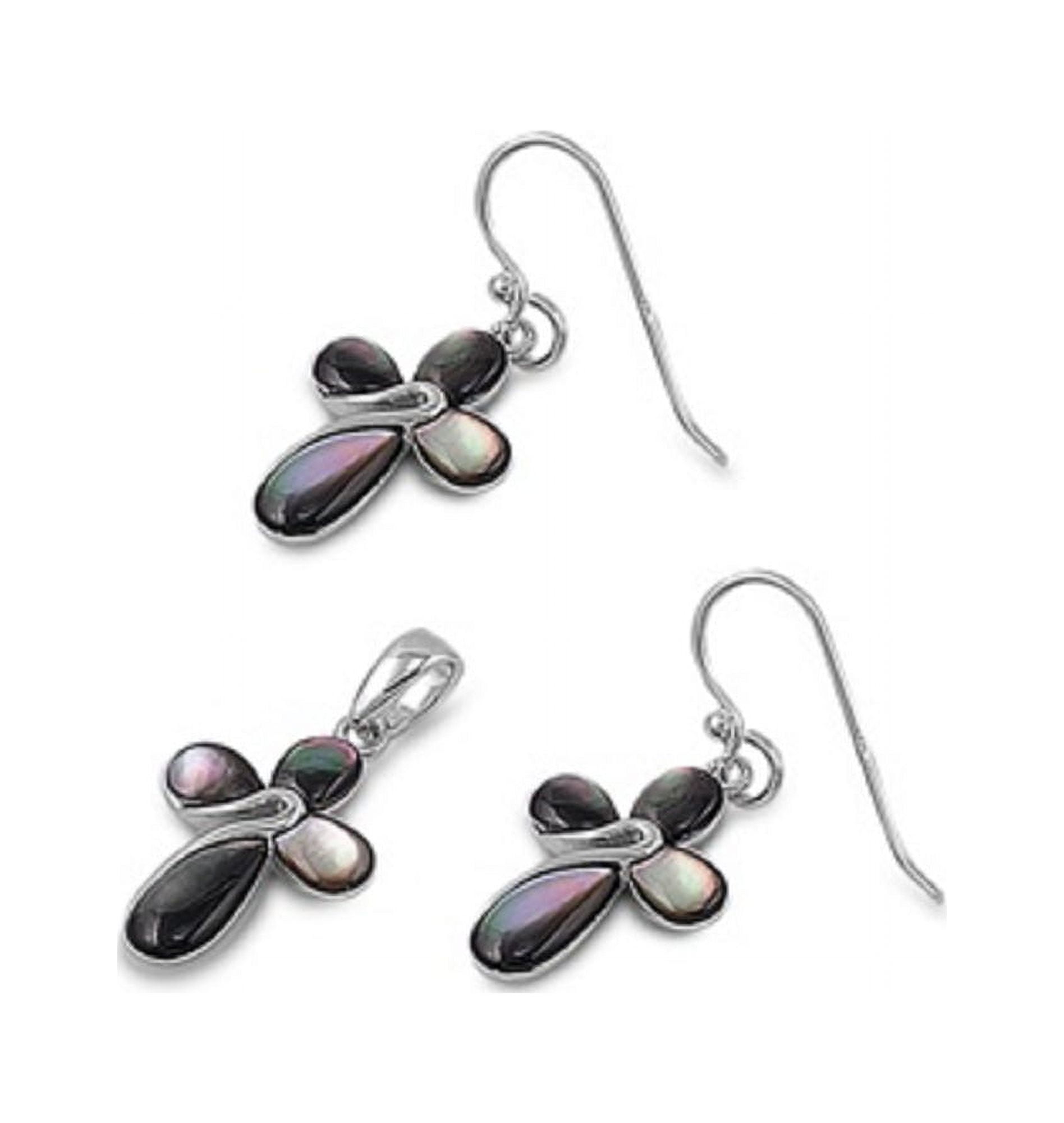 Cross Simulated Mother Of Pearl Matching Set Sterling Silver - Walmart.com