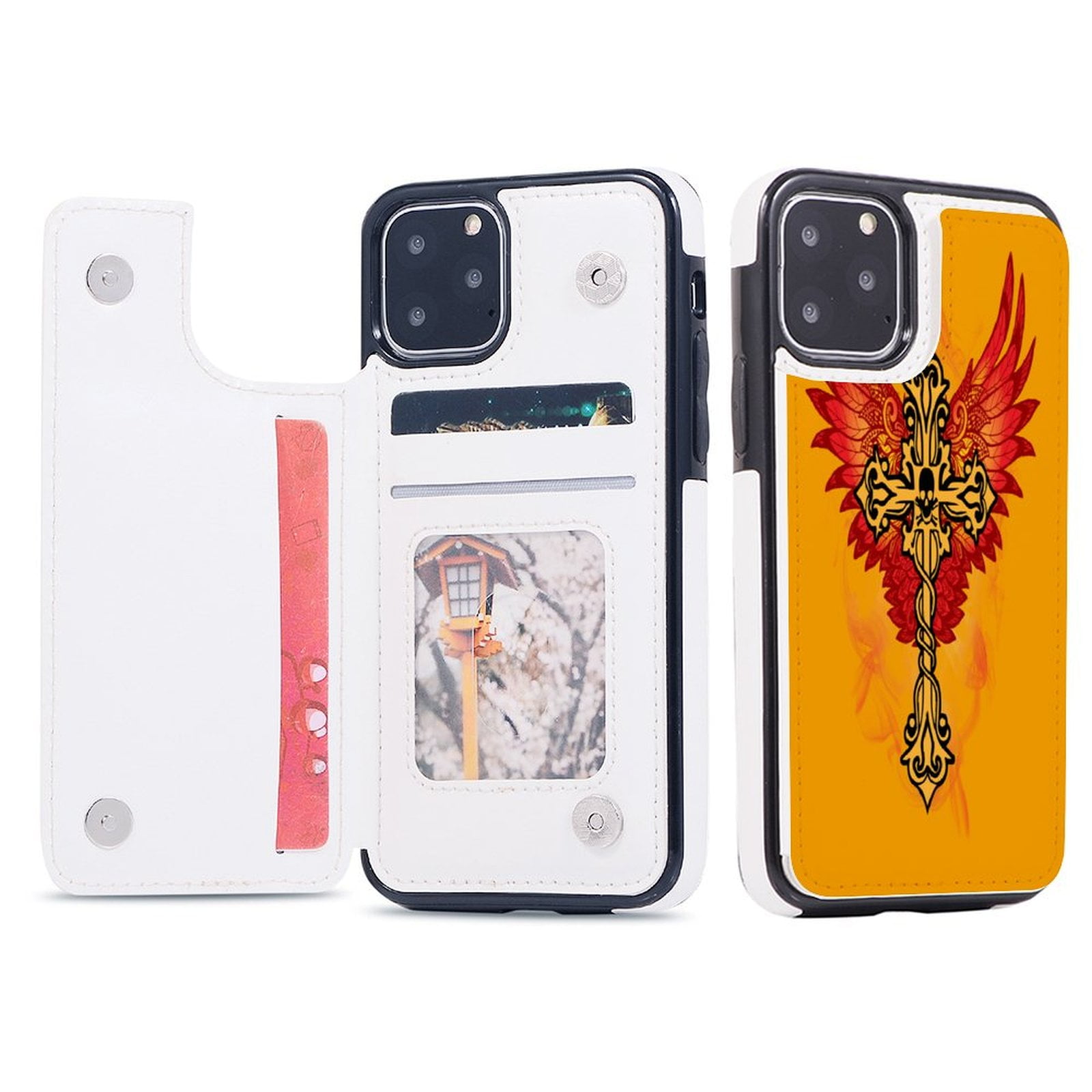 Cross Skull Phoenix Wings Leather Wallet Case for iPhone 16 15 14 13 12 ...