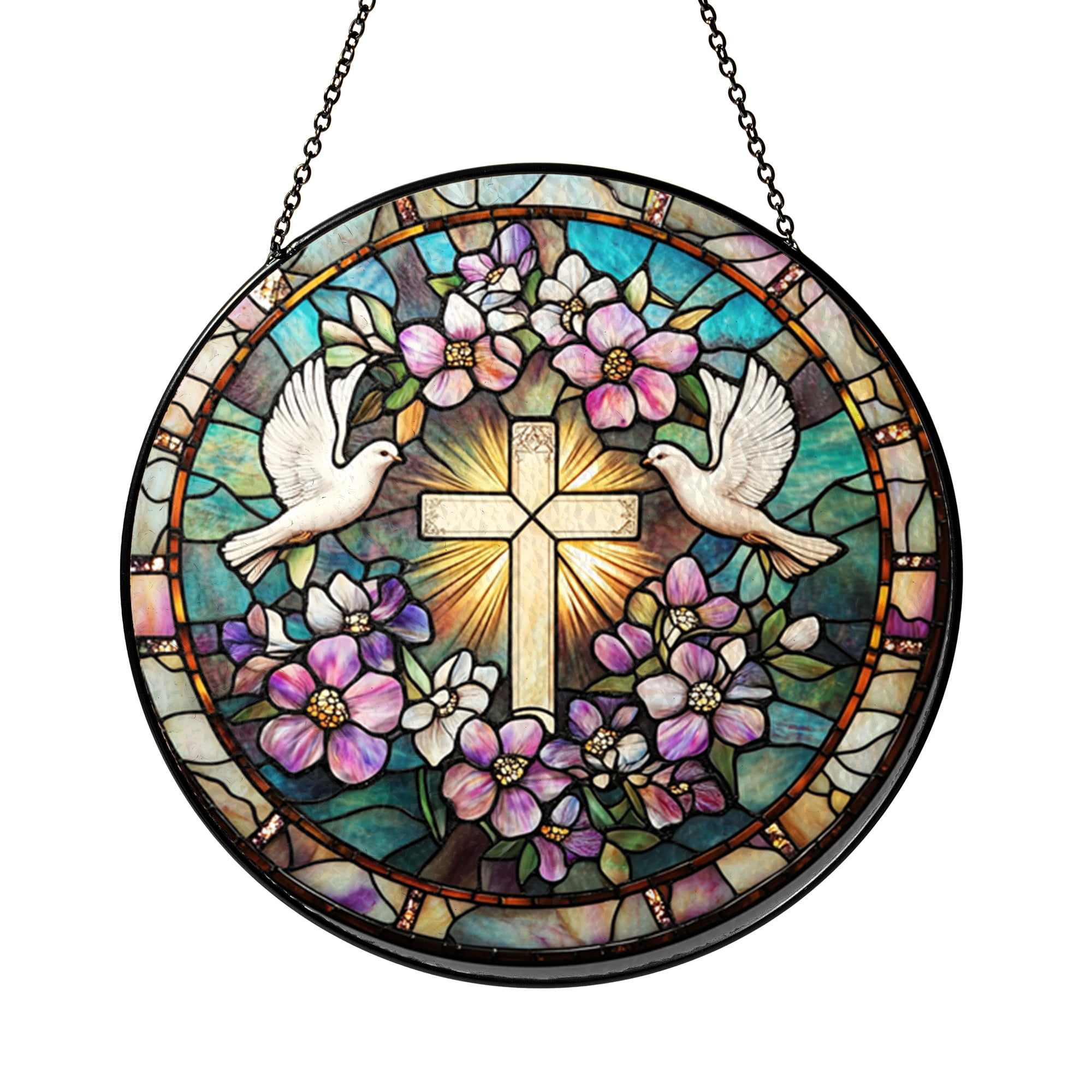 Cross Stained Glass Suncatcher – Holy Spirit Dove Window Hanging ...