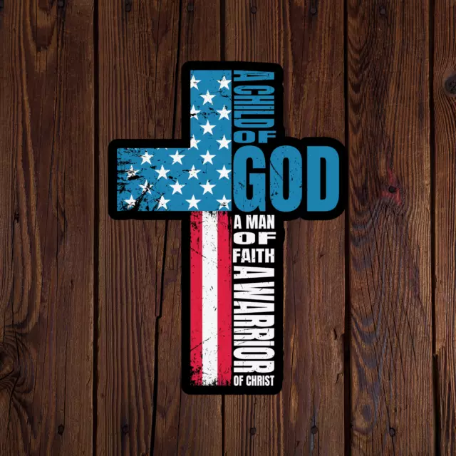 Cross Sticker A Child Of God American Flag Religious Jesus Bible ...