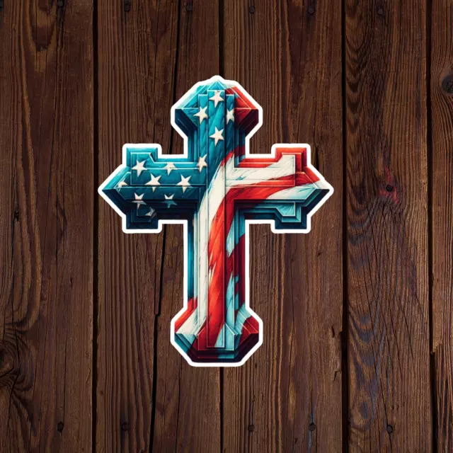 Cross Sticker American Flag Religious God Jesus Bible Novelty Sticker ...