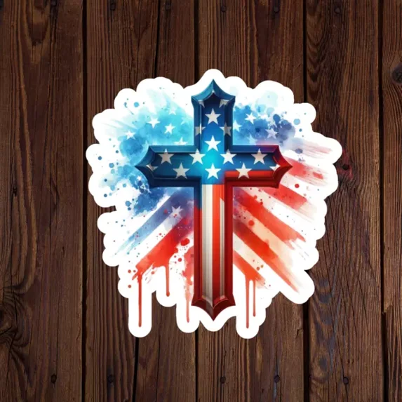 Cross Sticker American Flag Religious God Jesus Sticker Phone Decal ...