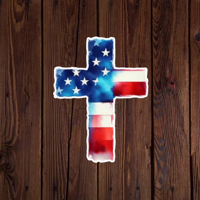 Cross Sticker American Flag Religious Jesus God Bible Laptop Sticker ...