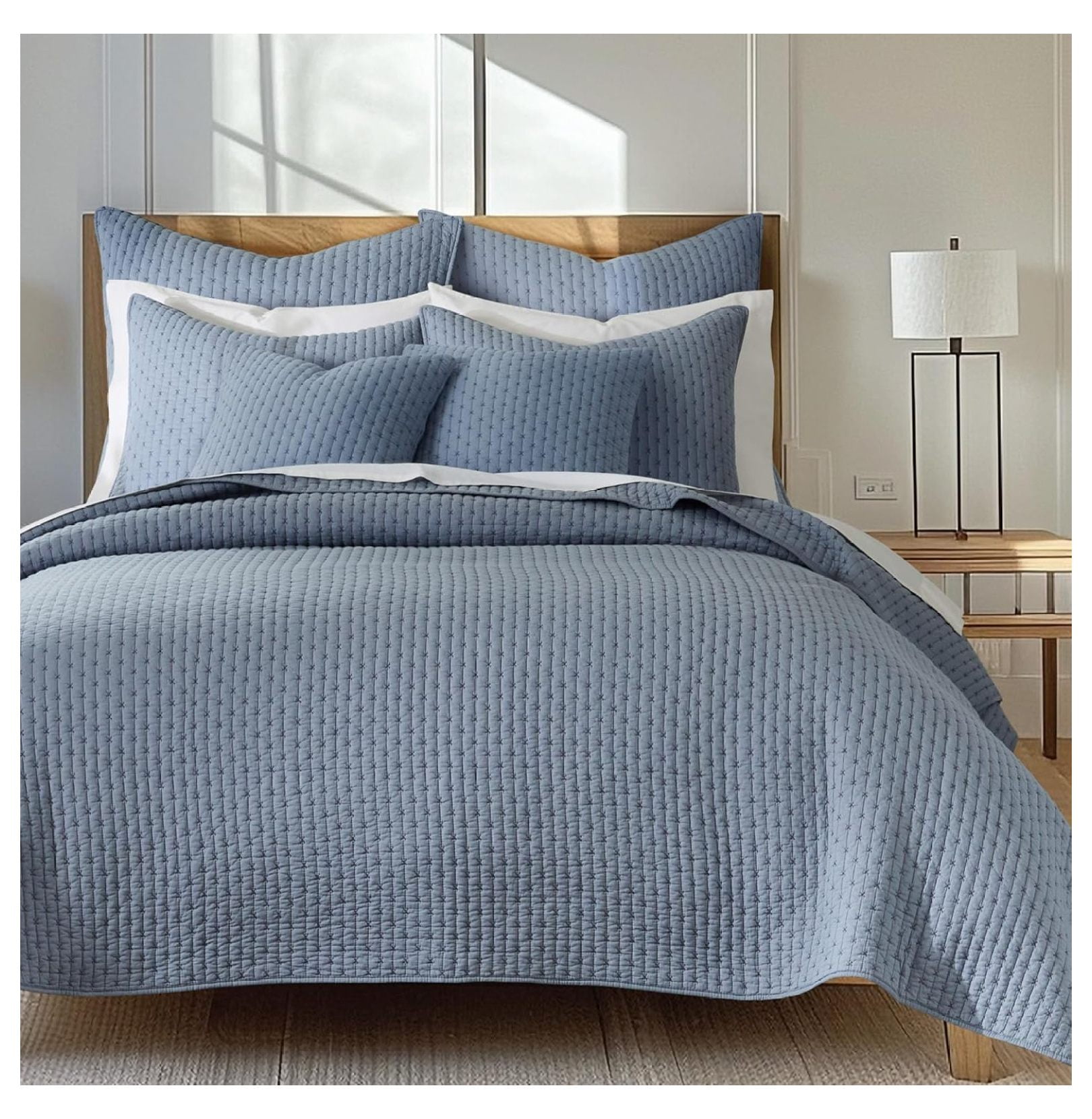 - Cross Stitch Chambray Quilt Set - Full/Queen Quilt + Two Standard ...
