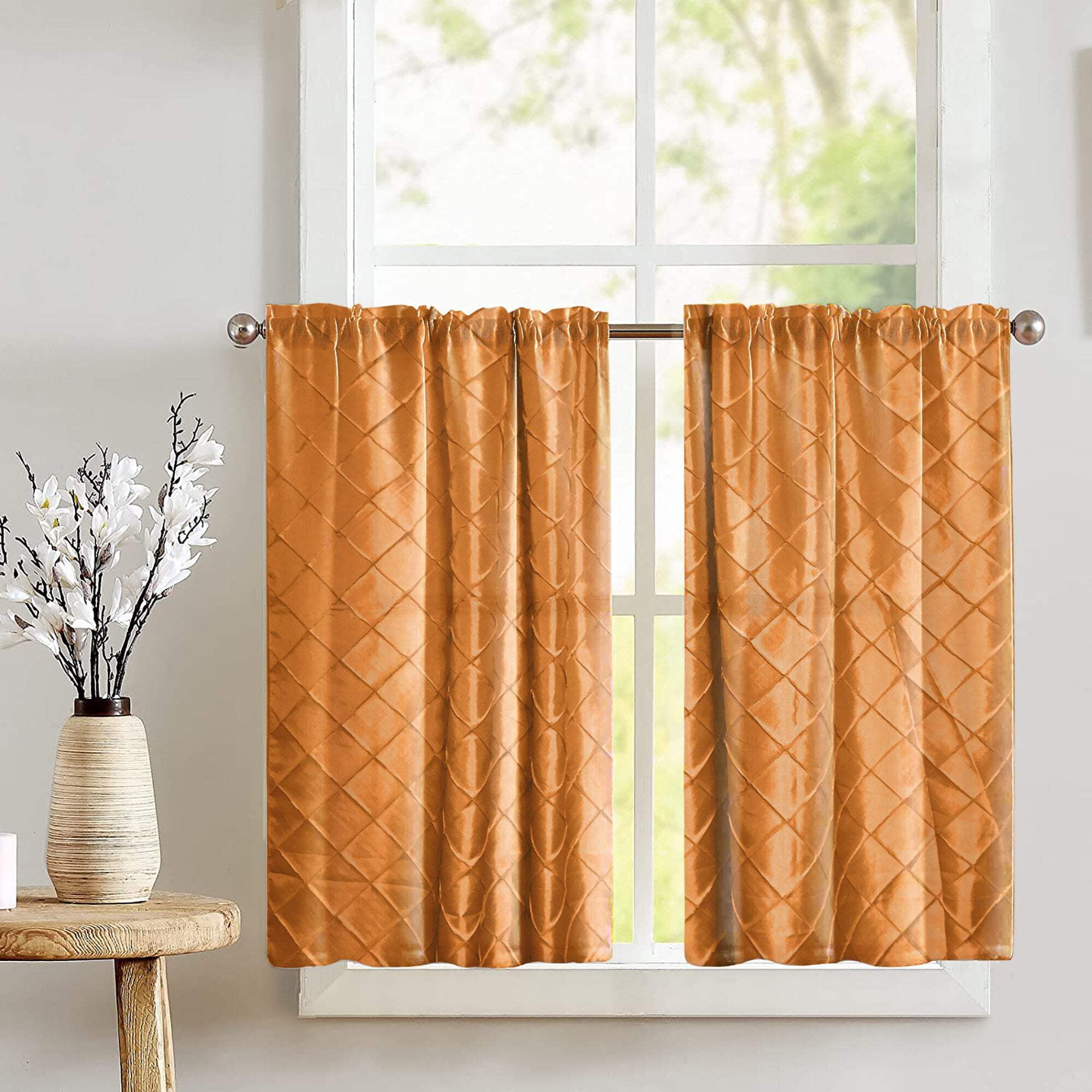 Cross-Stitch Diamond Pattern Pintuck Taffeta Café Tier Curtains Window ...