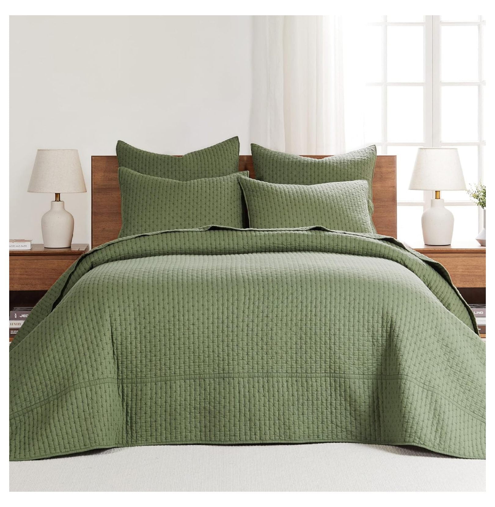 - Cross Stitch Forest Green Bedspread Set - Full Bedspread and Two ...