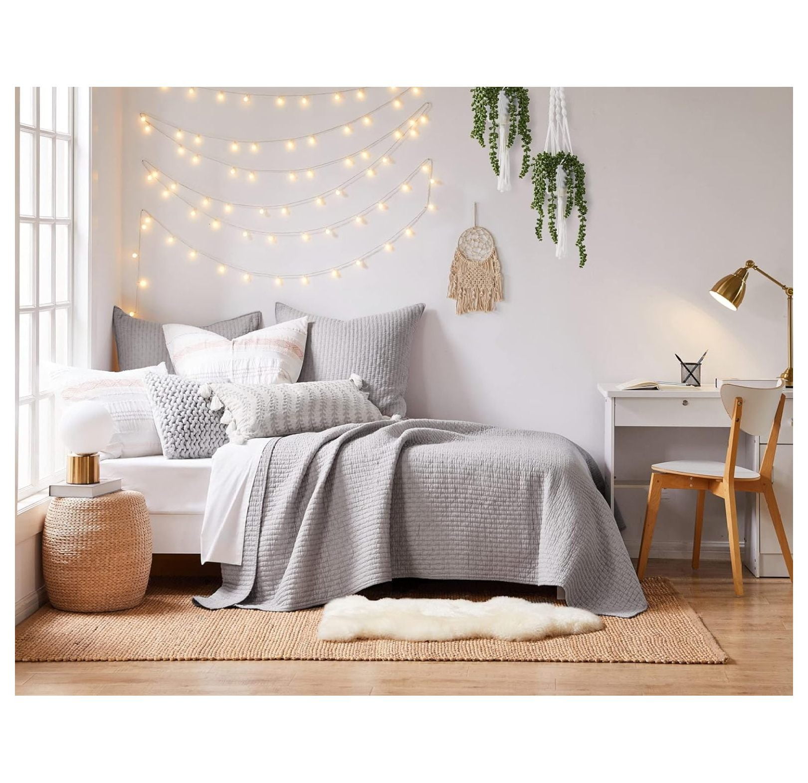 - Cross Stitch Light Grey Quilt Set - 100% Cotton - Twin/Twin XL Quilt ...