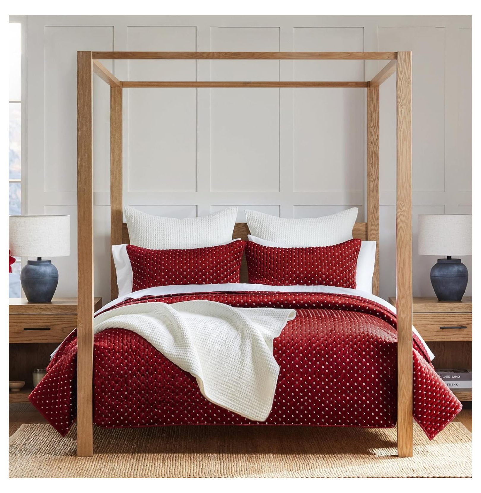 - Cross Stitch Velvet Red Quilt Set - Quilt + One Standard Pillow Sham ...