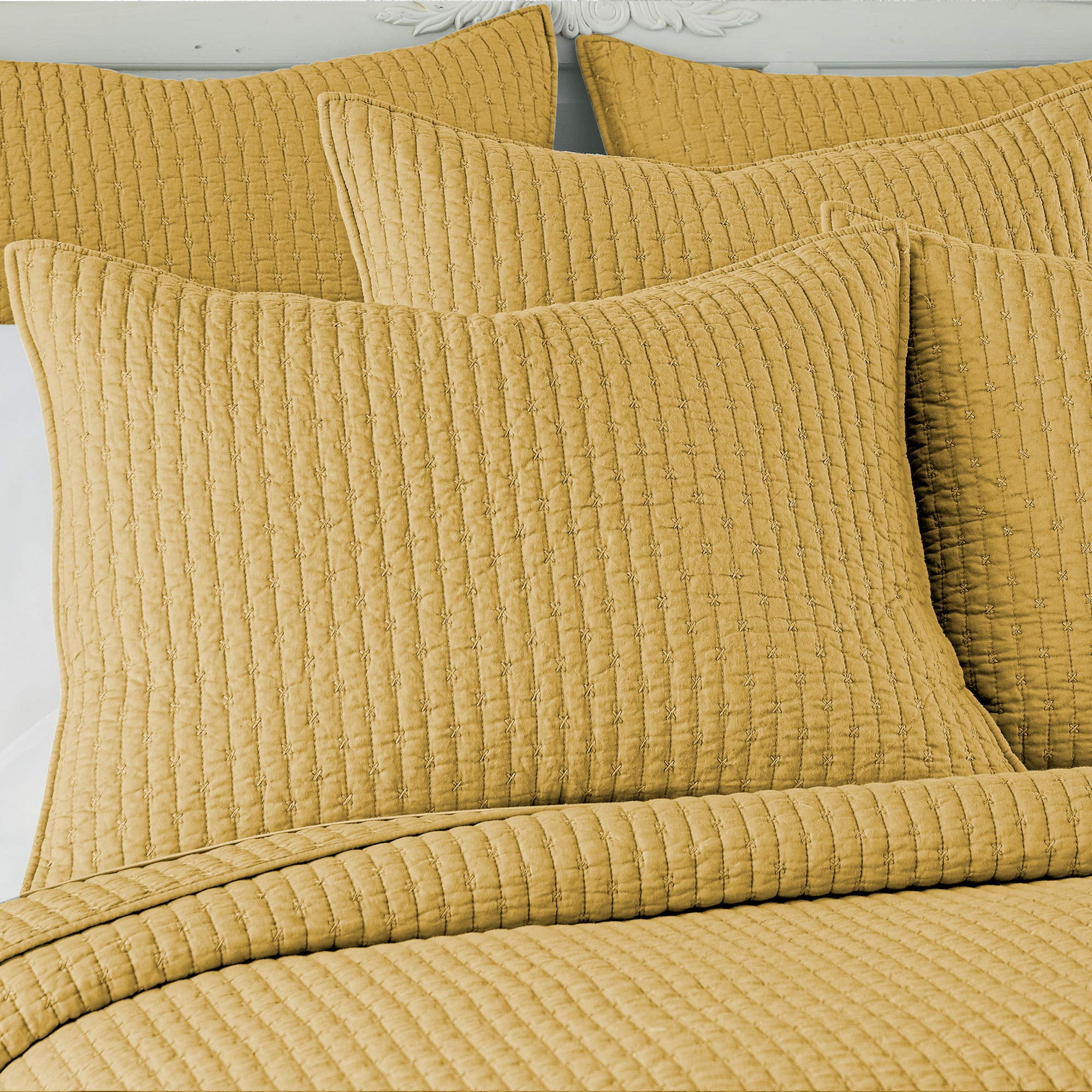 Cross Stitch Yellow 26x26 Inch Euro Sham Covers, 100% Cotton Fabric ...