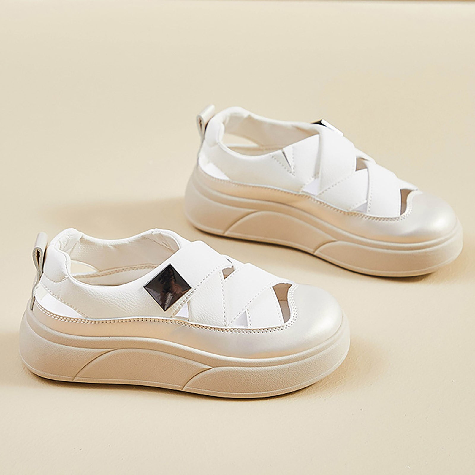 XIMIN Cross Straps Breathable Platform Sneakers with Adjust Hook Loop for Women Platforms Lace ...