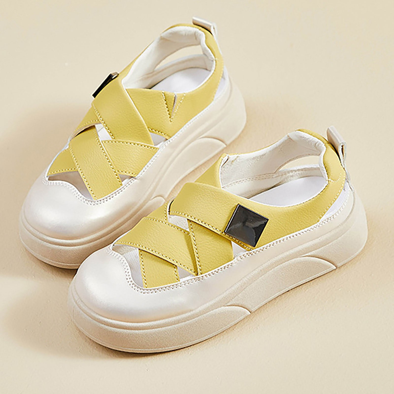 XIMIN Cross Straps Breathable Platform Sneakers with Adjust Hook Loop ...