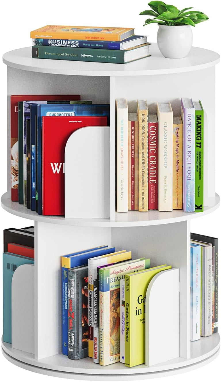 Cross Style 2 Tier Rotating Bookshelf, Spinning 360 Bookcase Lazy Susan ...