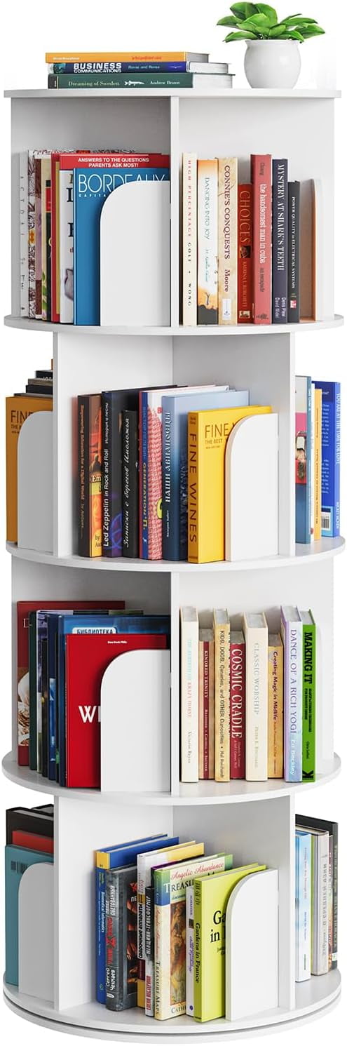 Cross Style 4 Tier Rotating Bookshelf, Spinning 360 Bookcase Lazy Susan ...