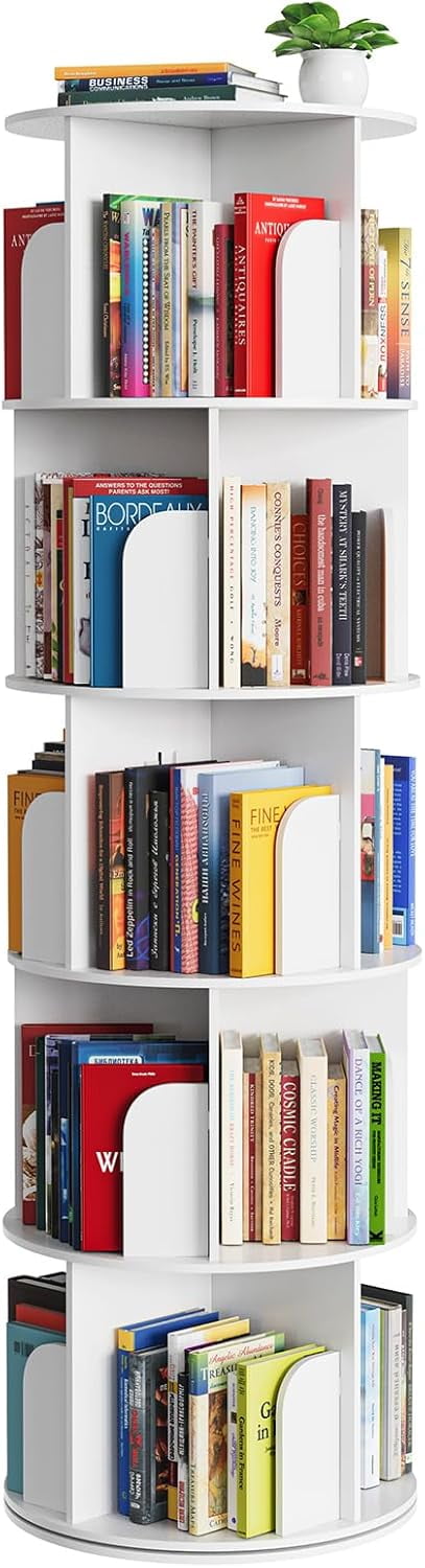 Cross Style 5 Tier Rotating Bookshelf, Spinning 360 Bookcase Lazy Susan ...