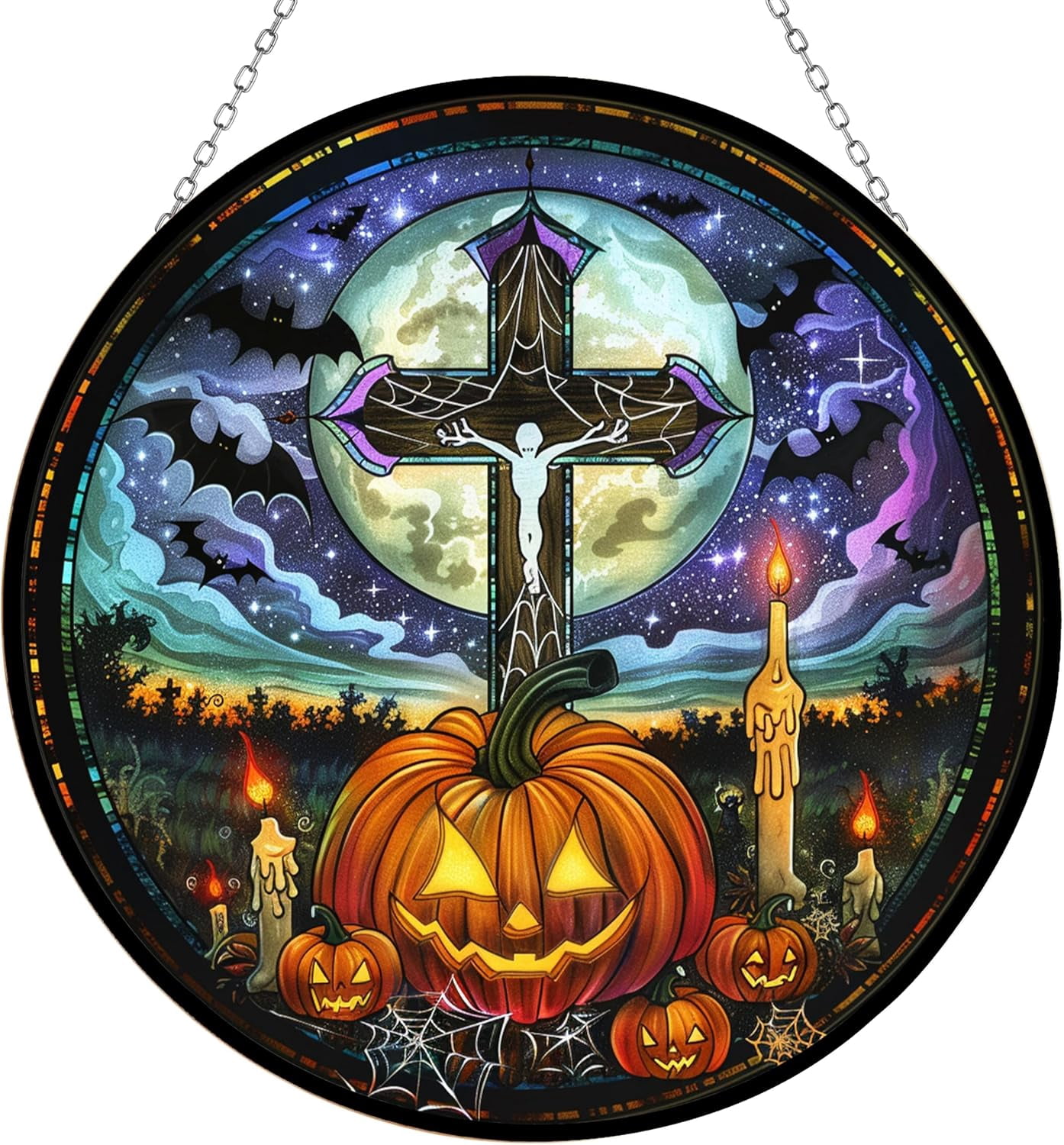 Cross Suncatcher Indoor/Outdoor Stained Glass Window Hanging Handmade ...