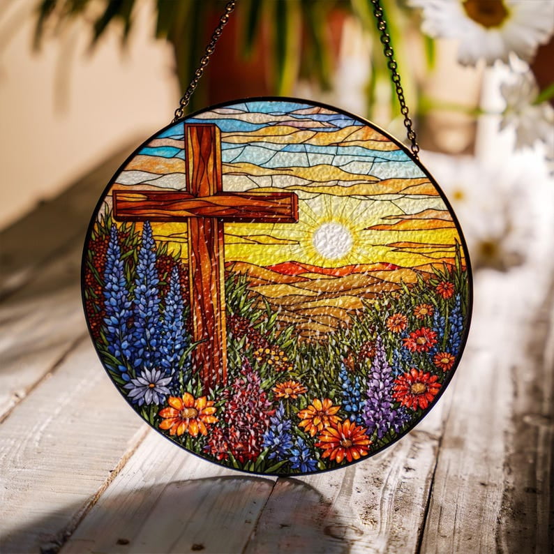 Cross Suncatcher, Jesus Stained Glass, Christian Suncatcher, God Jesus ...