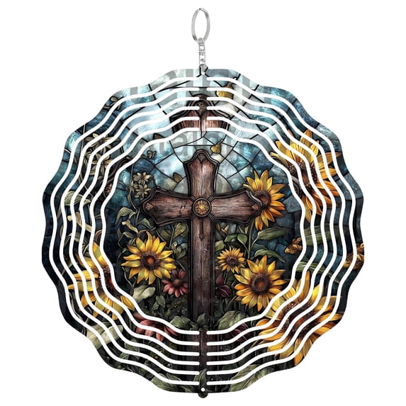 Cross Sunflowers Fall 3D Wind Spinner Kinetic Hanging Garden Decor ...