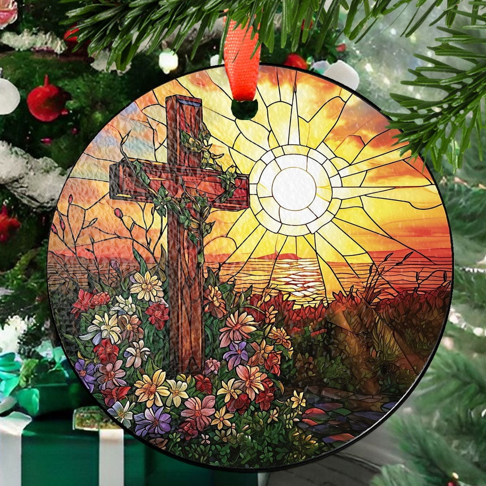 Cross Sunset Window Glass, Suncatcher Window Hanging, Indoor Decor ...