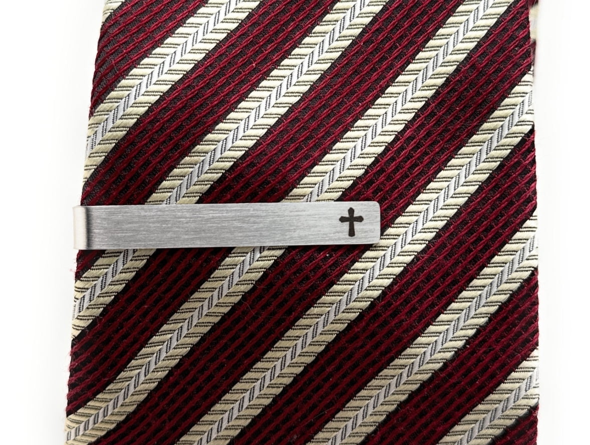 Cross Tie Clip Religious Gift Stainless Steel Black Embossed Cross ...