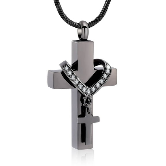 BESTYASH Stainless Steel Urn Necklace for Ashes with Black Cross ...