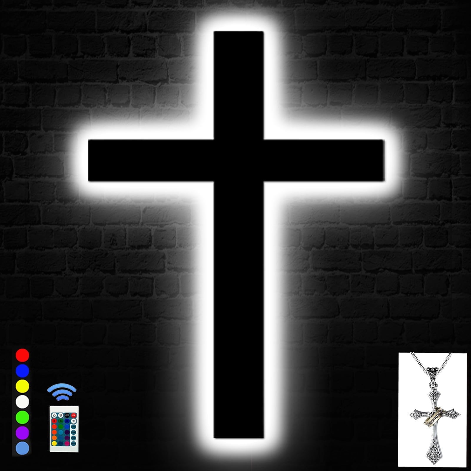 SAYHEYL 16 Colors Changing Cross Lights Neon Sign with Cross Necklace ...