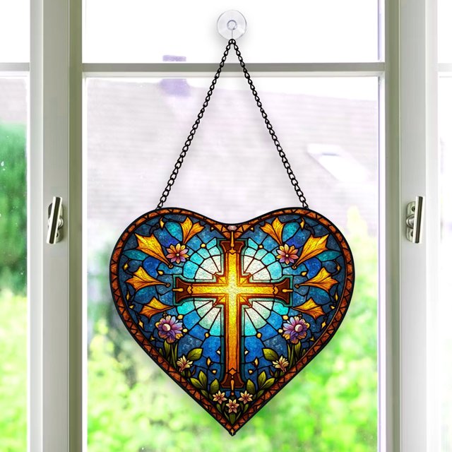 Cross Window Hanging Stained Glass Christmas , Cross Suncatchers for ...