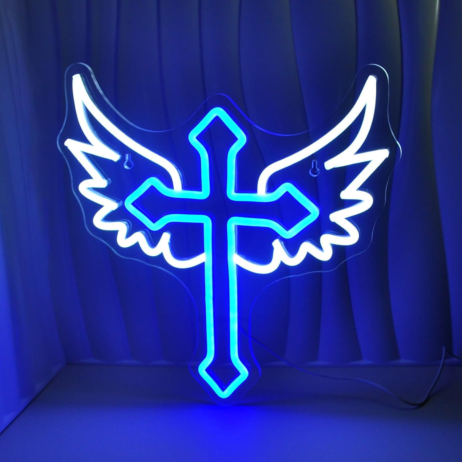 Cross Wings Neon Signs for Wall Decor with White Blue LED Light Sign ...