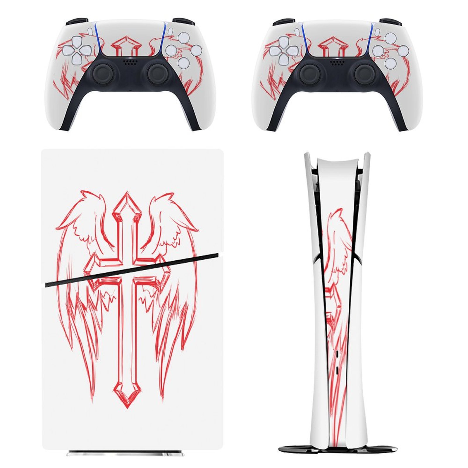 Cross, Wings, Red PS5/PS5 Slim Digital Disc Skin Sticker For Console ...