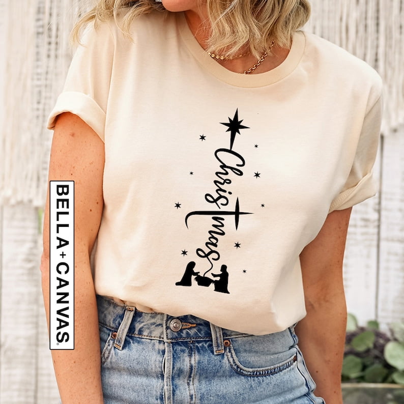 Cross Winter Holiday Shirt, Nativity Scene Shirt, Joy to the World T ...