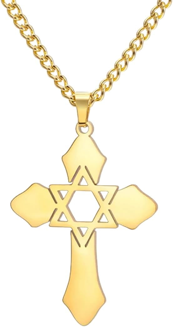 Cross With Star Of David Pendant, Messianic Symbol Necklace, Jewish ...