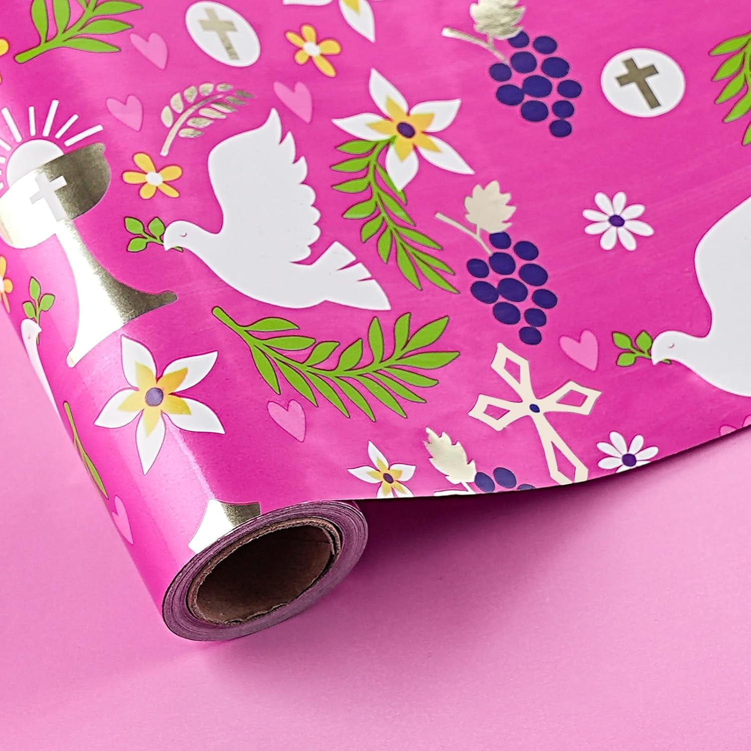 Cross Wrapping Paper, White Doves, Golden Cross, Chalices & Grape ...