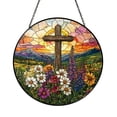 Cross and Wildflowers Stained Glass Style Suncatcher, Christian Window ...