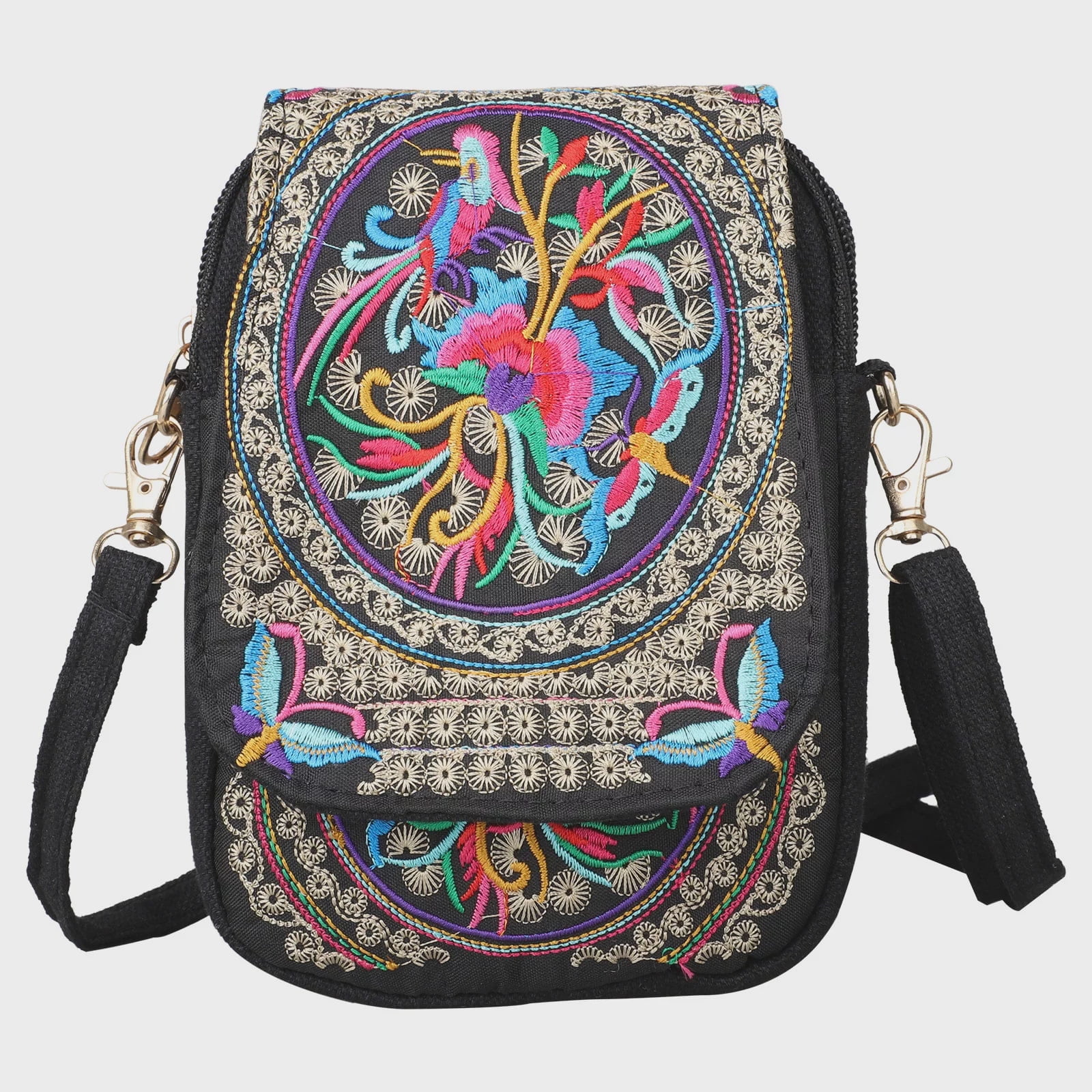 Cross-body Purse Day-pack Women's Retro Embroidery Printed Cellphone ...