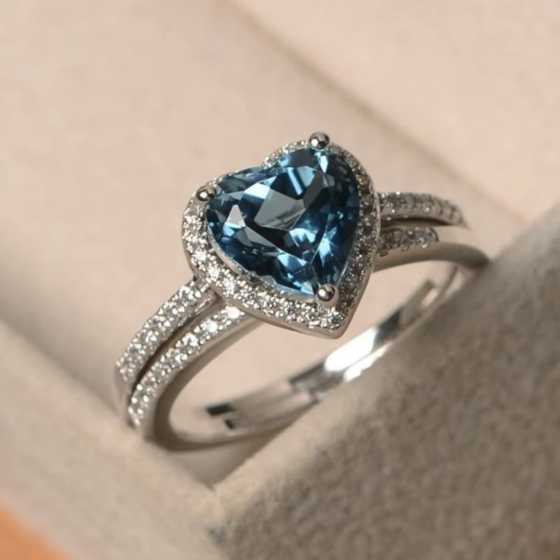 Cross-border New Blue Heart-shaped Zircon Ring Europe and The United ...