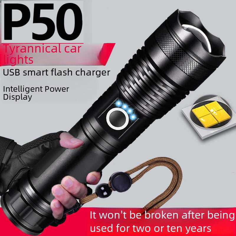Cross-border P50 flashlight strong light power display LED long-range telescopic zoom charging ...
