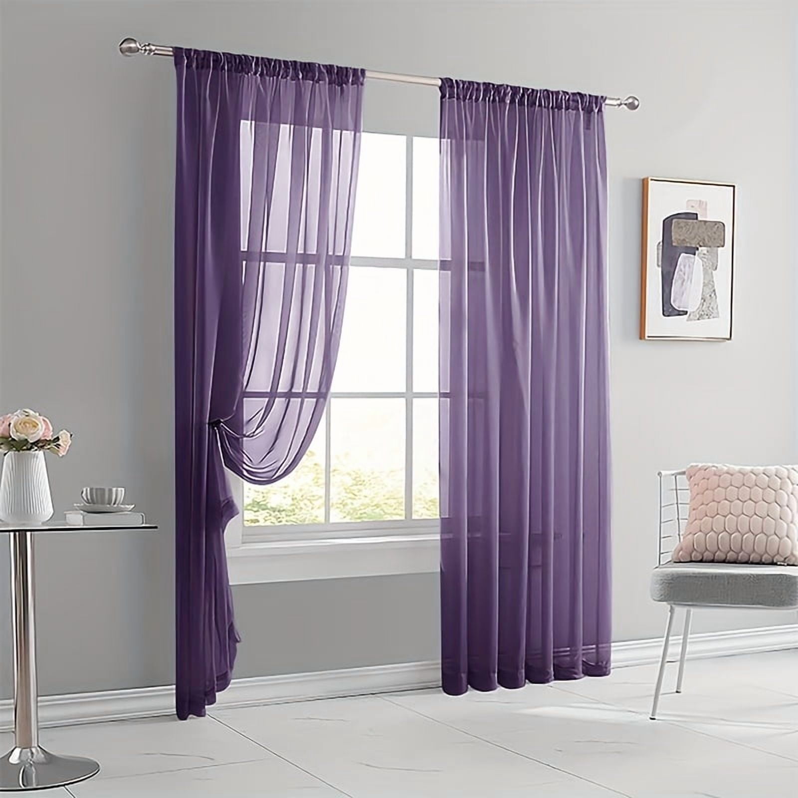 Cross border solid color double string Terylene curtains, semi blackout thin window curtains ...