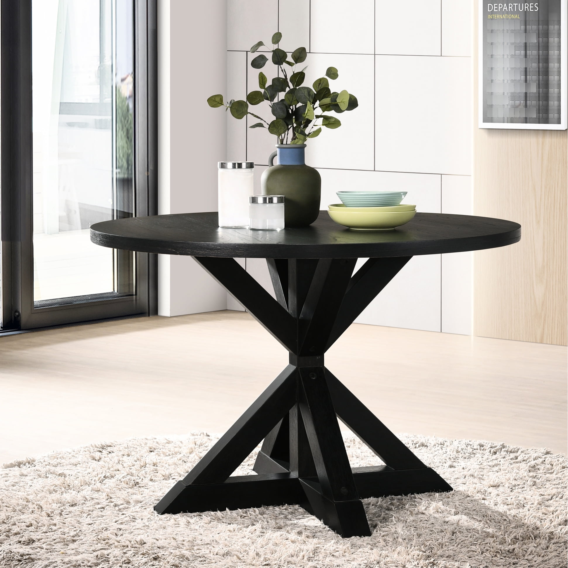 Cross-buck Base Black Dining Table - Robust Construction 48"w X 48"d 31 ...