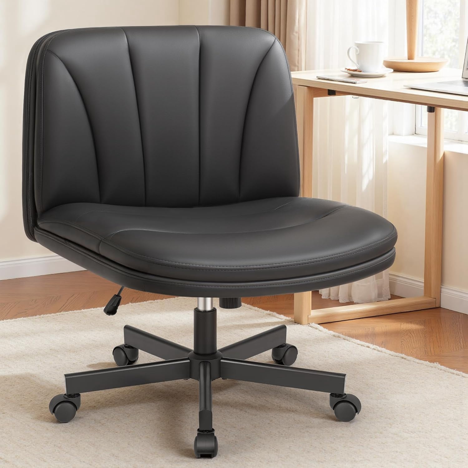 Cross chair with wheels, cross-legged office chair, armless wide ...