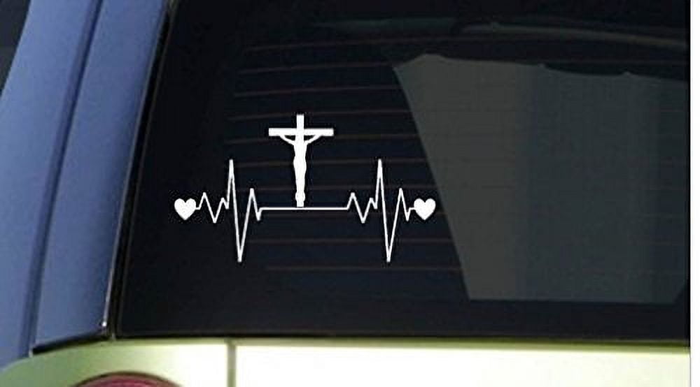 Cross heartbeat lifeline *I200* 8" wide Sticker decal christian jesus ...